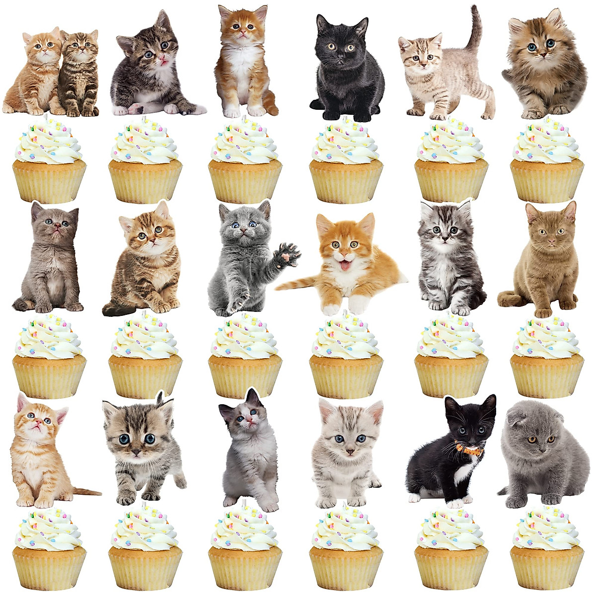 36pcs Baby Cat Cupcake Toppers Cute Cat Cupcake Toppers Kitten Pet Birthday Party Decoration for Kitty Cat Theme Birthday Party Baby Shower Supplies