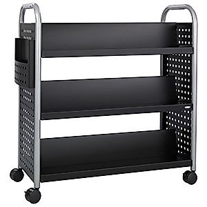 Safco Scoot Double-Sided Book Cart – 6 Slanted Shelves, Swivel Wheels, Steel Construction, 300 lb. Weight Limit -Perfect for Home, Office,Classrooms or Libraries Black, 5335BL
