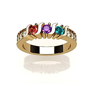 Central Diamond Center S-Bar W/Sides Mother's Ring 1 to 6 Simulated Birthstones - 14k Yellow Gold - Size 7