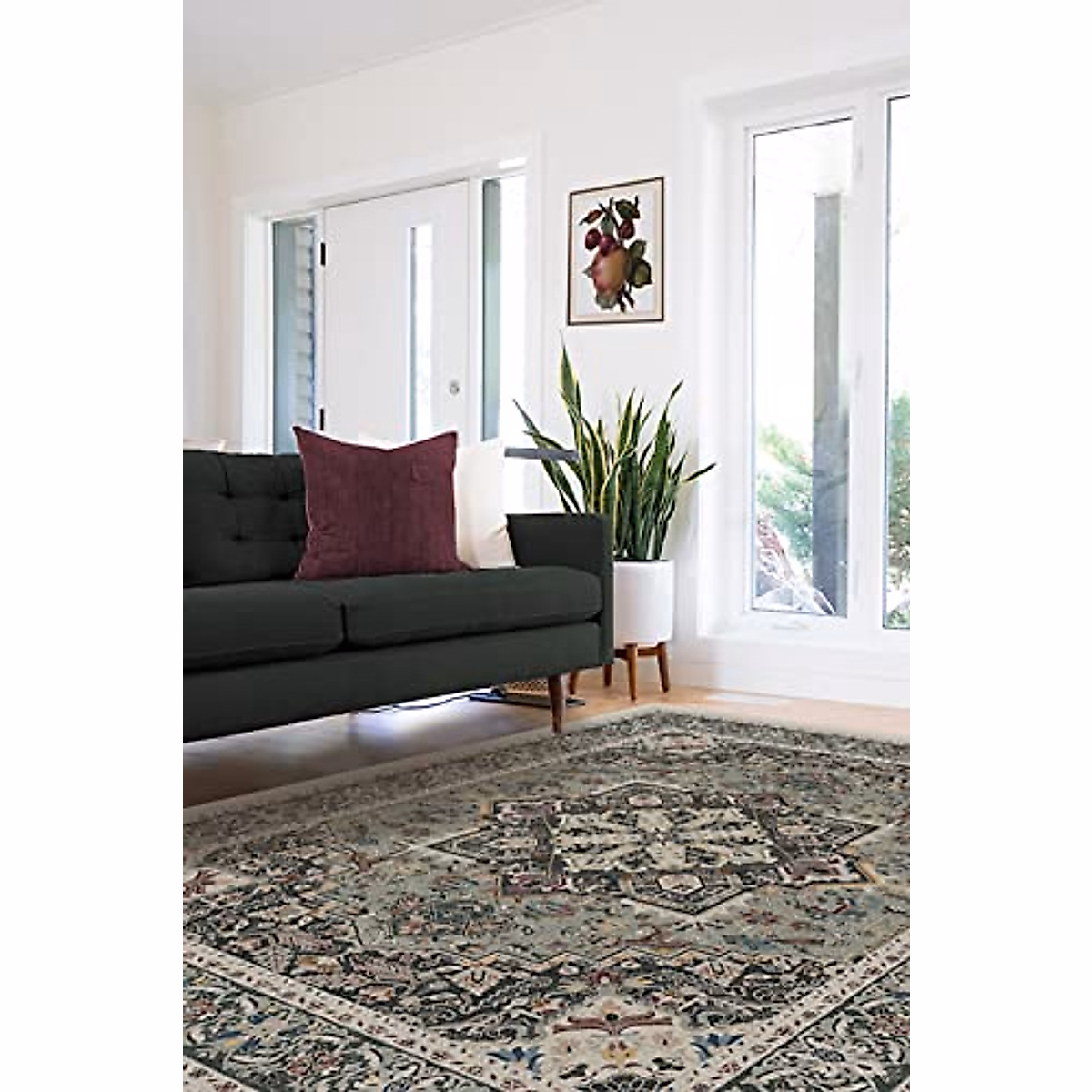 RUGGABLE Hendesi Heriz Washable Rug - Perfect Vintage Area Rug for Living Room Bedroom Kitchen - Pet & Child Friendly - Stain & Water Resistant - Sage 8'x10' (Standard Pad)