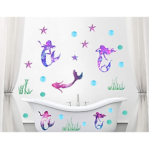 Easu Mermaid Wall Decals Girls Nursery Bedroom Wall Sticker Girls Wall Decals Mermaids Decorative Peel & Stick Wall Decals