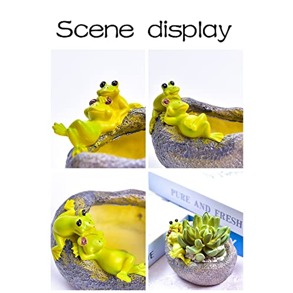 Novelty Cute Couple Frog Flowerpot with Drainer Garden Flowerpot Resin Succulent Potted Bonsai Plant Stand Home Desk Mini Ornaments Without Plants