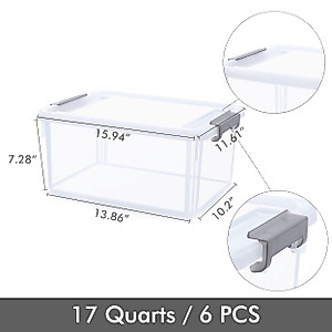 Citylife 6 Packs 17 QT Plastic Storage Bins with Lids Large Stackable Storage Containers for Organizing Clear Storage Box for Garage, Closet, Kitchen