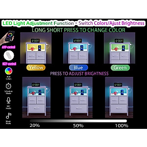 Furnulem Night Stand, Storage Side Table with Charging Station, LED, USB Ports and Outlets, Bedside Table with Fabric Bins, Nightstand with Open Shelf, Small End Table for Bedroom (3 Drawer, White)