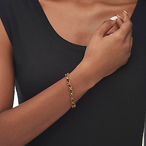 PalmBeach Yellow Gold-plated Emerald Cut Genuine Smoky Quartz, Tennis Bracelet (5.5mm), Hidden Box Clasp, 7.25 inches