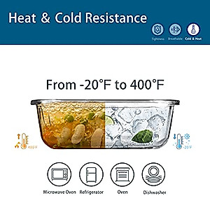 [10 Packs, 20 Pieces] Glass Food Storage Containers with Lids (Built in Vent), Airtight Meal Prep Containers, Glass Bento Boxes for Home Kitchen, BPA Free & Leak Proof (10 lids & 10 Containers) - Blue