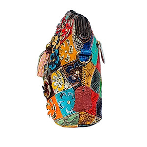 Segater® Women Multicolor Floral Crossbody Bag Cowhide Leather Handbag 3D Snake Pattern Shoulder Bag Travel Patchwork Satchel