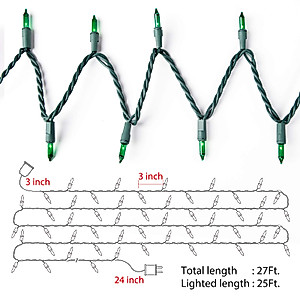 Minetom St. Patrick's Day Mini String Lights, 100 Count 27 Feet Detachable Incandescent Bulb Waterproof Green Fairy Lights Plug in for Indoor Outdoor Party Patio Christmas Decoration, Green Wire
