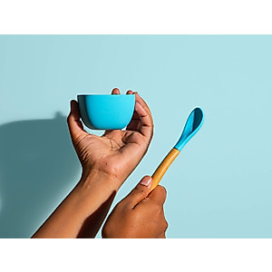 Avanchy Bamboo La Petite Family Collections Gift Set Green - Includes Mini Bamboo Bowl, Silicone Bowl, Silicone Cup, and Bamboo Baby and Infant Spoons - Baby Dishes Set - Baby Shower Gifts