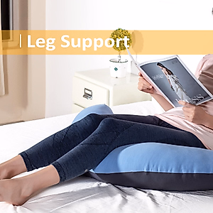 BYRIVER 43" Long C Shaped Body Pillow for Adults Men Women, Side Sleeper Pillow for Neck Shoulder Back Pain Relief, Cooling Post Sugery Pillow Pregnancy Pillow, Blue Black Washable Pillowcase (XL)