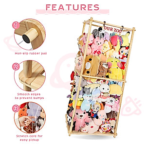 Extra Large Stuffed Animal Storage for Corner Organizer,Premium Wooden Material with Elastic Cord Hold Up to 250 Plush Toys,Stuffed Zoo Animal Holder and Collection for Playroom-Birthday (Extra Large)