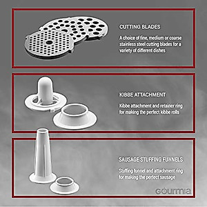 Gourmia Electric Meat Grinder 500 1000 Watt Max 3 Stainless steel grind plates fine to coarse commercial meat grinder machine white silver meat processor electric food mill grinder for kitchen GMG525