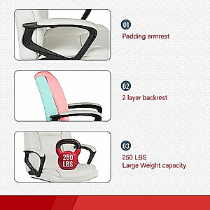 Home Office Chair Ergonomic Desk Chair PU Leather Task Chair Executive Rolling Swivel Mid Back Computer Chair with Lumbar Support Armrest Adjustable Chair for Men (White)