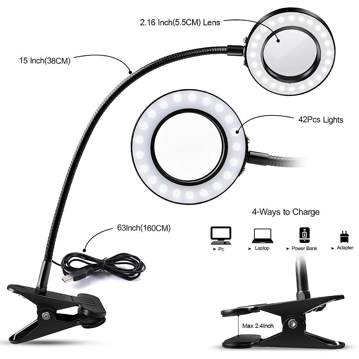 LED Magnifying Light Desk lamp, Ruboss 3X Magnifier Desk Light with clamp lamp, 3 Color Modes, Infinite Brightness Adjustable Desk Light, Adjustable Arm Desk Lamp for Reading Rework Craft