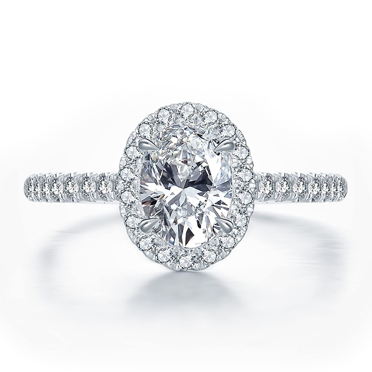 WSX 10 14 18 Cararts Real Gold Engagement Rings 1ct Oval Moissanite Ring, Halo Ring Name Custom Wedding Promise Gifts