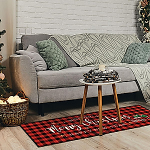 Dintszyayue Christmas Hallway Runner Rug 2'x6' Non Slip Washable Kitchen Runner Rugs Floor Carpet Runner for Hallway Entryway (Red)