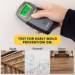 General Tools MMD4E Digital Moisture Meter, Water Leak Detector, Moisture Tester, Pin Type, Backlit LCD Display With Audible and Visual High-Medium-Low Moisture Content Alerts, Grays