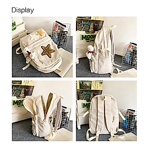 JHTPSLR Preppy Backpack Plush Stars Patchwork Preppy Backpack Y2K Aesthetic Backpack Double Layer Book Bags Backpack Supplies (Black)