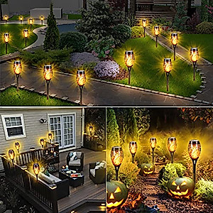 Futuriol Solar Outdoor Lights, 4Pack 12LED Solar Tiki Torches with Flickering Flame for Garden Decor, Mini IP65 Waterproof Solar Powered Landscape Flame Lights for Yard Pathway Patio, Yellow
