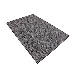 Unique Loom Collection Casual Transitional Solid Heathered Indoor/Outdoor Flatweave Area Rug, Rectangular 5' 0" x 6' 0", Black/Beige