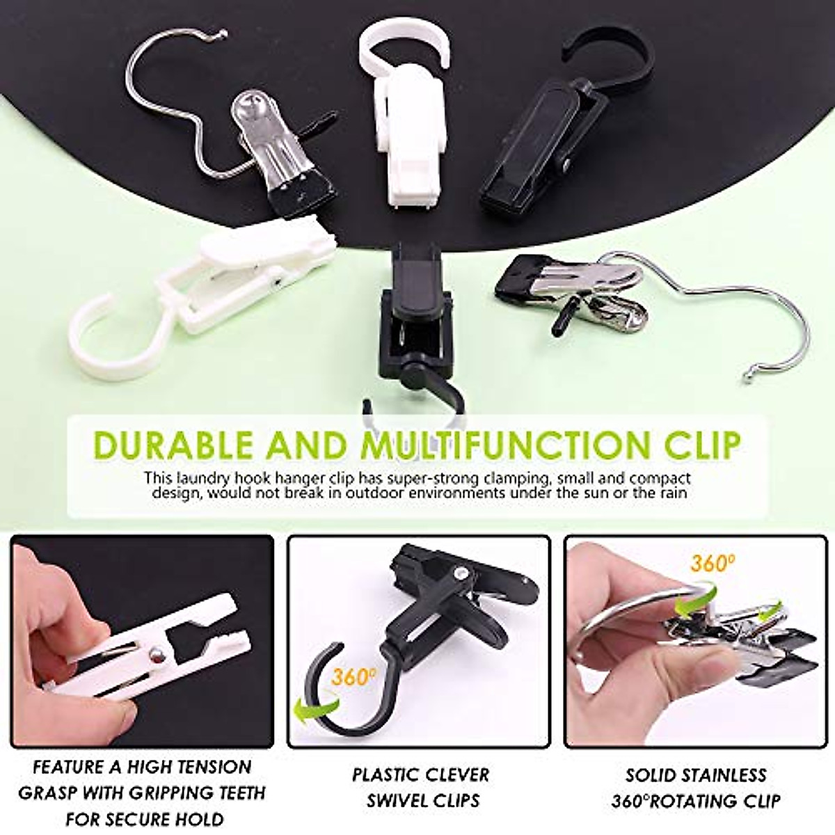 Keadic 25 Pieces Super Strong Plastic Home Travel Swivel Hanging Laundry Hooks Clip, Stainless Steel Clothespin Laundry Hooks Boot Clips for Socks, Hats, Baby Shoes/Clothes, Towels, Underwear