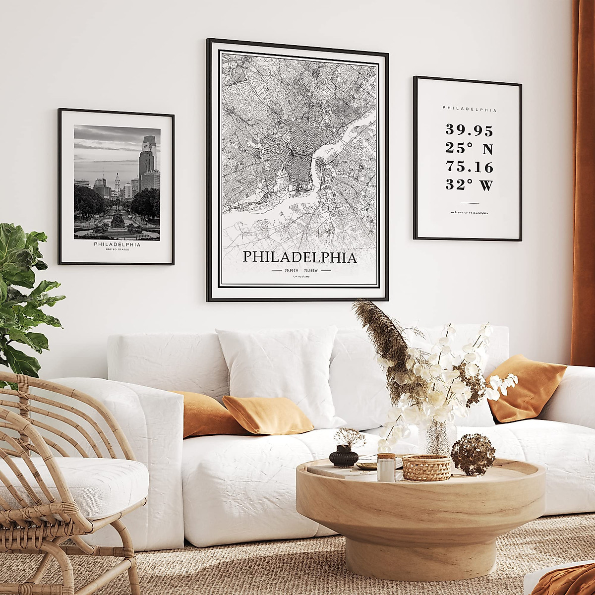 Dear Mapper Philadelphia United States View Abstract Road Modern Map Art Minimalist Painting Black and White Canvas Line Art Print Poster Art Line Paintings Home Decor (Set of 3 Unframed) (12x16inch)