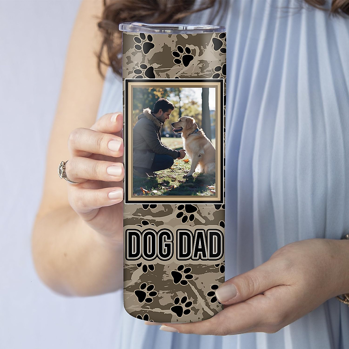 Hyturtle Personalized Picture Dog Dad Tumbler Gifts for Dog Lovers, Father's Day Cup Gifts For Men From Dogs, Best Birthday Gift Idea for Fur Dad - Custom Photo 20oz Stainless Steel Skinny Tumbler