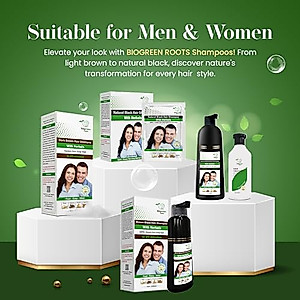 BIOGREEN ROOTS Ammonia-Free Herbal Hair Shampoo - Effectively Covers Gray Hair for Men and Women - Natural Color and Herbal Nourishment - No Stain on Skin - Dark Brown (200 ml)