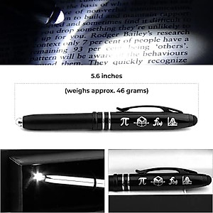 "Symbols of Mathematics" Engraved Gift Pen w/LED Light & Stylus - Pi, Geometry, Function, & Integration Symbols - Gifts for Mathematicians Math Teachers
