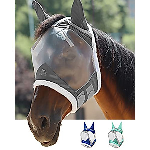 Harrison Howard Horse Fly Mask UV Protective Fine Mesh with Extra Wool Soft Touch on Skin Moonlight Silver S