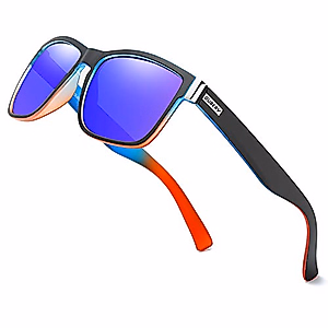 DUBERY Vintage Polarized Sunglasses for Men Women Retro Square Sun Glasses D518 (Blue&Orange/Mazarine)