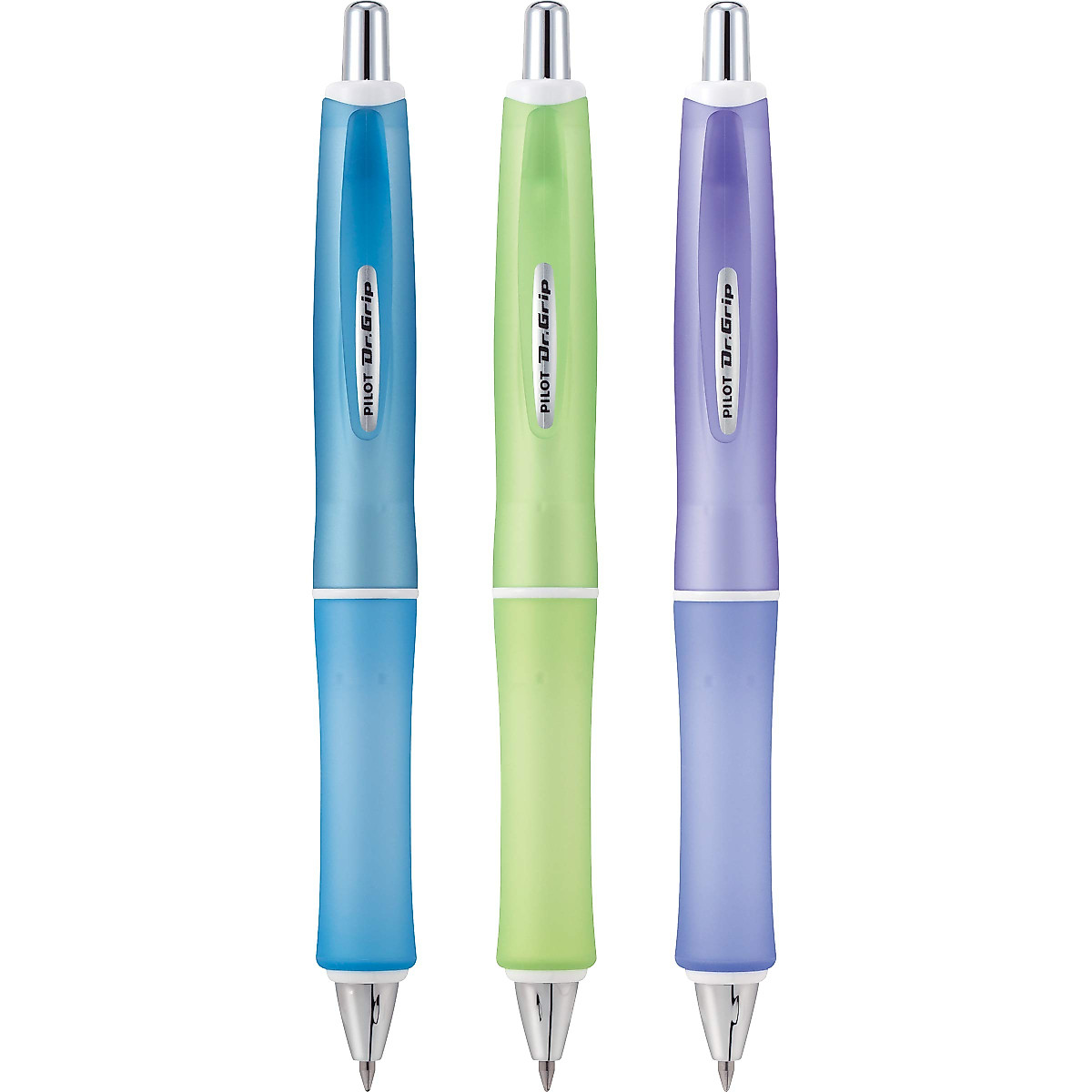 PILOT Pen 14628 Dr. Grip Frosted Refillable & Retractable Advanced Ink Ballpoint Pen, Medium Point, Assorted Color Barrels, Black Ink, 3-Pack