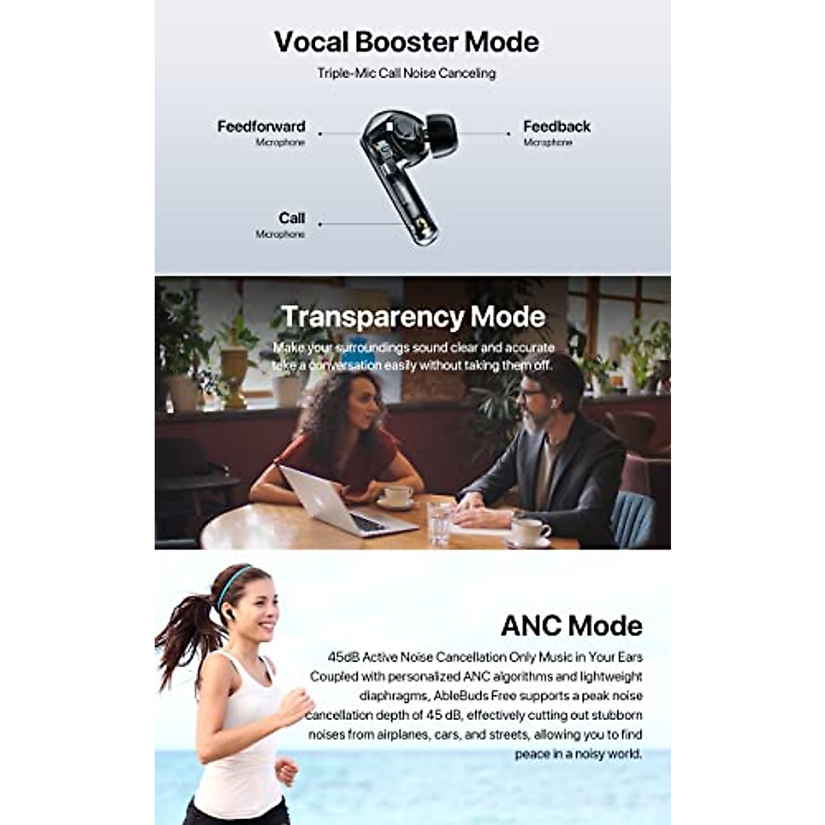 UMIDIGI Wireless Earbuds, AbleBuds Free Earphone Bluetooth Headphones Touch Control Bluetooth 5.2 in-Ear 3 Microphones Call Noise Canceling IP55 Waterproof Bluetooth Earbuds