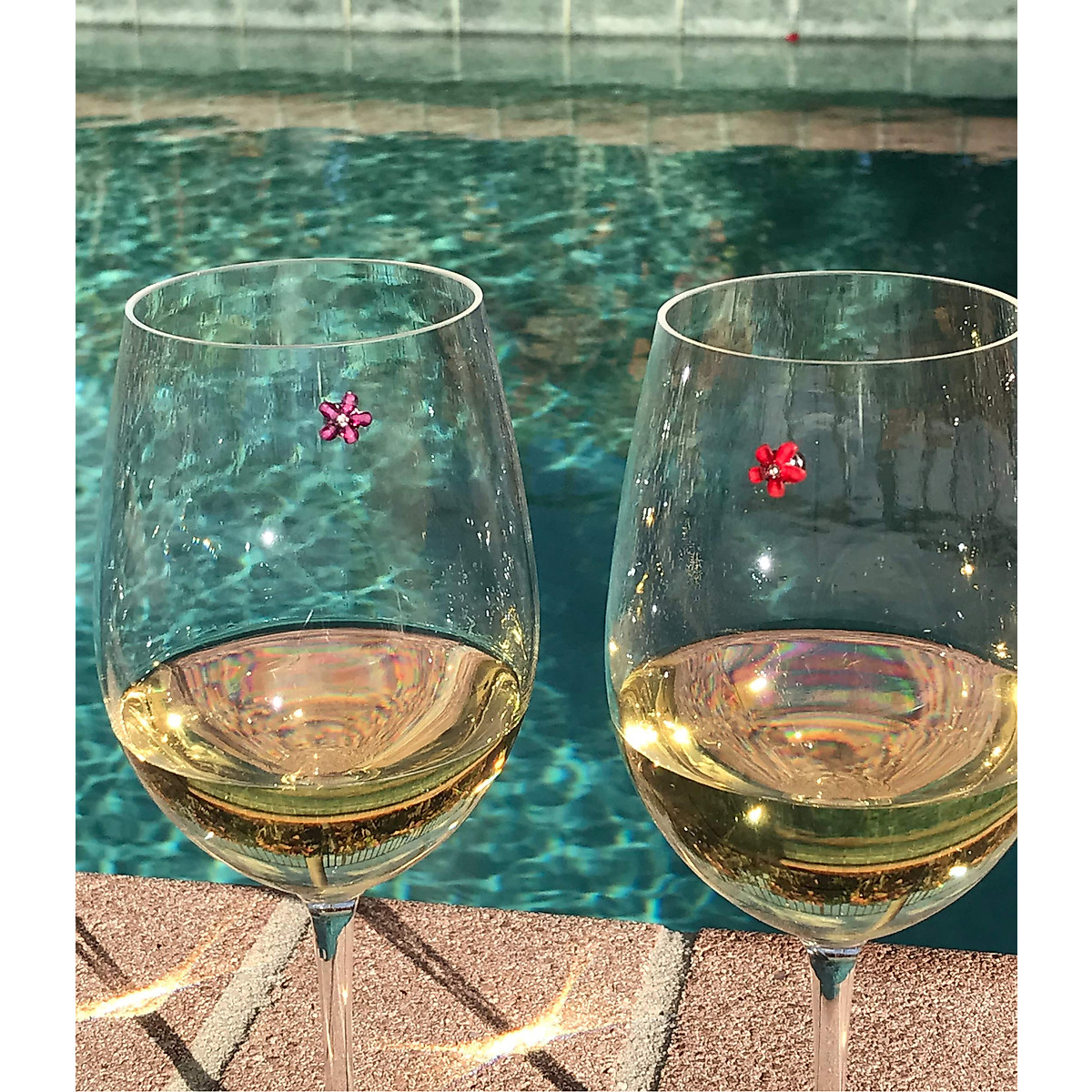 Petite Flower Magnetic Wine Glass Charms - Set of 8 Drink Marker Magnets for Regular or Stemless Glasses by Simply Charmed