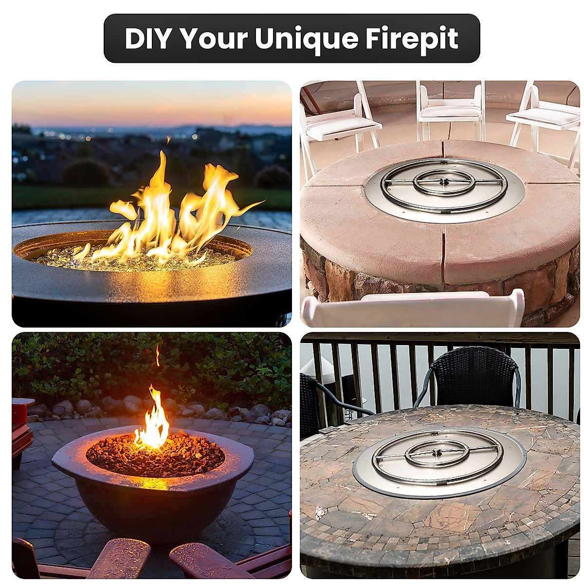 Dreffco Stainless Steel Fire Pit Burner Pan & Ring Pro Kit for Liquid Propane, 30-Inch Pan, 24-Inch Ring, 150,000 BTU Max