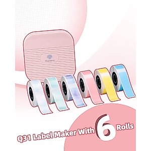 Phomemo Label Makers with Tape- Q31 Mini Label Maker Bluetooth Labeler Machine with 6 Tapes, Compatible with iOS & Android, Great for Home, Office, Organization, USB Rechargeable Labeler, Pink