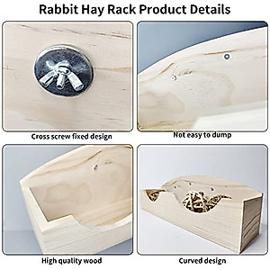 Hamiledyi Rabbit Hay Feeder Rack Bunny Grass Holder Wooden Food Feeding Manger with 3 Kinds of Grass Balls Less Wasted Hanging Hay Dispenser for Guinea Pigs Gerbil Chinchillas Squirrels Ferret