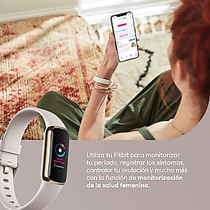 Fitbit Luxe Fitness and Wellness Tracker with Stress Management, Sleep Tracking and 24/7 Heart Rate, One Size S L Bands Included, Lunar White/Soft Gold Stainless Steel, 1 Count (Renewed)