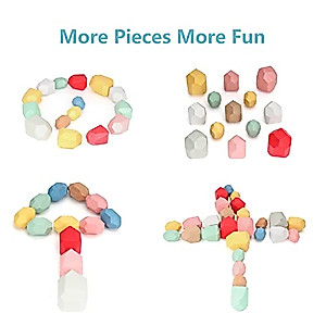 Cewkoo Wooden Stacking Blocks, 26 PCS Balancing Wood Building Blocks Set, Sorting and Stacking Games for Preschool Learning Educational Puzzle, Montessori Toys for Kids Toddlers 1Year Old+