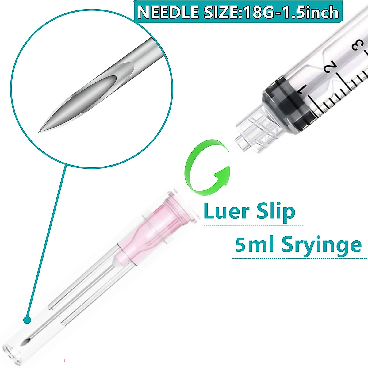 100 Pack 5ml Plastic Syringe with 18 Gauge Needle Lab Supplies, Individually Sealed Packed
