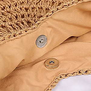 JBRUN Women Straw Woven Tote Handmade Weaving Shoulder Bag Handbag Summer Beach Large Semicircle Hobo Bag (Brown)