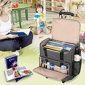 LUXJA Rolling Teacher Bag with Laptop Compartment and Detachable Dolly, Multifunctional Rolling Teacher Tote Bag (Patent Pending), Gray