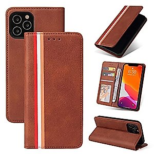 Fansipro Wallet Folio Case for Samsung Galaxy S9 Plus, Premium PU Leather Slim Fit Cover for Galaxy S9 Plus, 2 Card Slots, 1 Transparent Photo Frame Slot, 3 Color Bands, Brown