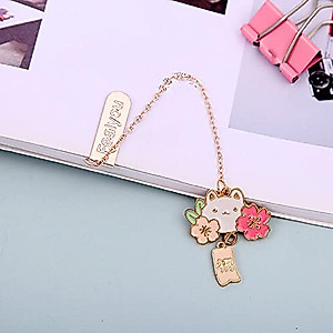 WEISHA Pendant Bookmark 1PC Metal Bookmark Romantic Sakura Rabbit Alloy Chain Pendant Bookmark Marker of Page Stationery School Office Supplies(D)