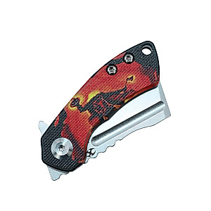 KANSEPT Mini Korvid Pocket Knife, Folding Knife for EDC with 1.45''154CM Cleaver Blade and G10 Handle with Sleepy Hollow Print, Mini Cleaver Flipper for Everyday Carry T3030S2