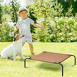 Pet Cot Elevated Dog Cat Bed Portable Raised Pet Bed Durable Indoor & Outdoor Waterproof Dog Crates for Small & Medium Pets, Brown