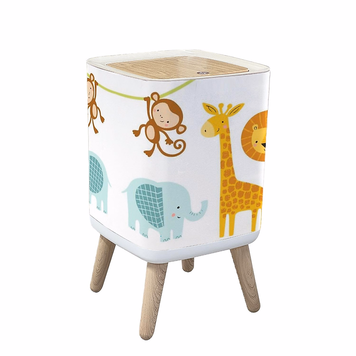 PHAIBHKERP Trash Can with Lid A Set Cute Jungle Animals Elephant Lion Giraffe Monkey Garbage Can Rectangular Waste Bin Press Cover Dog Proof Wastebasket for Kitchen Bathroom Living Room Nursery