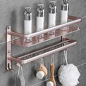 Towel Racks Towel Rack Towel Rail Bath Towel Shelf Bathroom Towel Rack Shelf with Multi Towel Bar, Double Wall-Mounted Towel Holder Rails with Hooks-Pink/60cm Bathroom Decor Towel Rack-Pink-40cm(40cm)