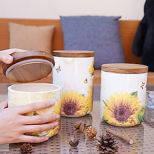 Sunddo Sunflower Ceramic Canister Sets for Kitchen Counter,Tea Coffee Sugar Canister Set with Bamboo Lid Set of 3