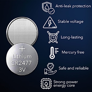 LOOPACELL CR2477 3V Lithium Cell - Replacement for Panasonic CR2477 3V Lithium Cell Battery (Pack of 5)